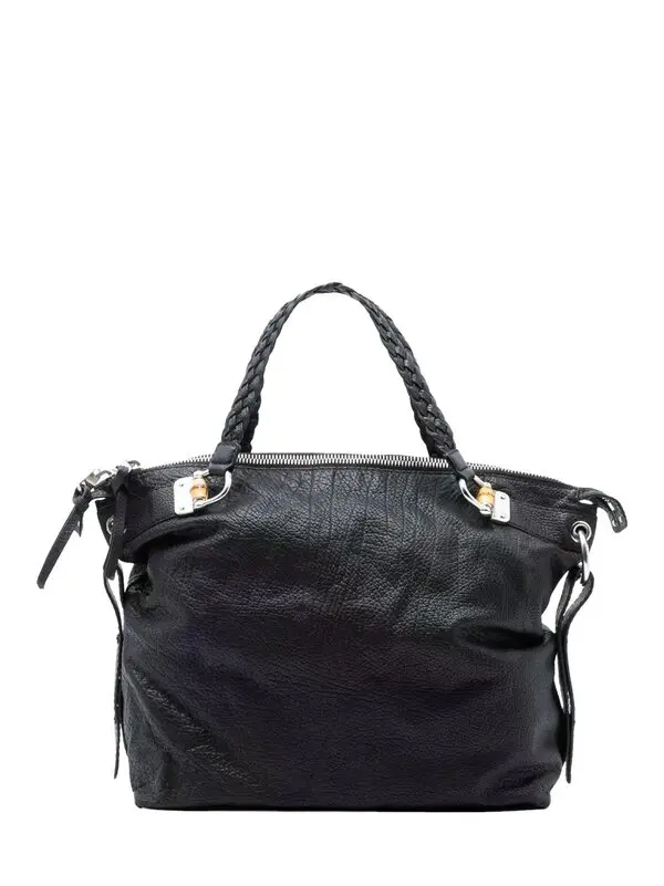 Gucci Leather Bamboo Bar Tote Bag - Black