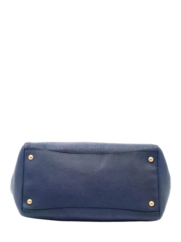 Prada Vitello Daino Front Pocket Tote Satchel - Blue