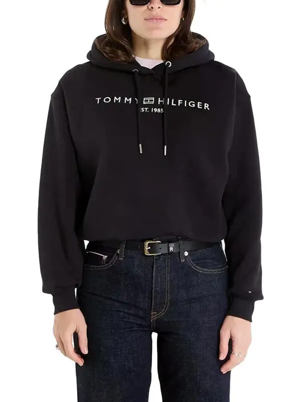 Tommy Hilfiger Logo Print Hoodie - Black