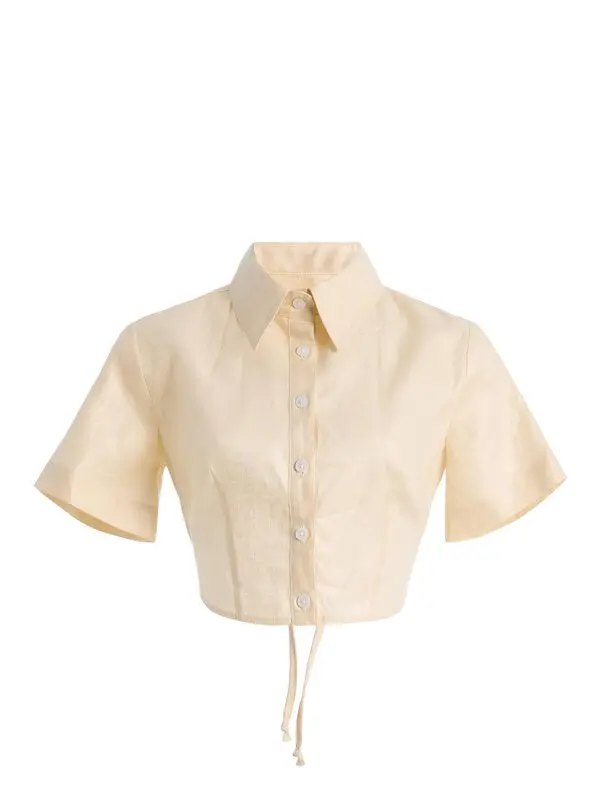 Matthew Bruch Linen Cropped Tie-back Shirt - Ivory