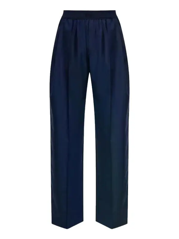 Kenzo Logo Embroidered Pleated Wool Trousers - Blue
