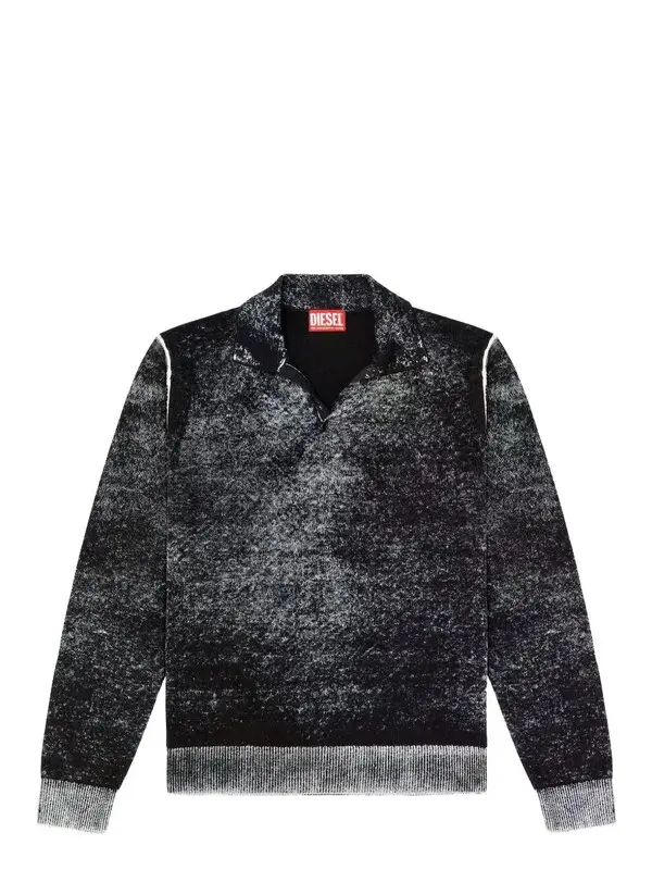 DIESEL® Cotton Faded Effect Polo Sweater - Black