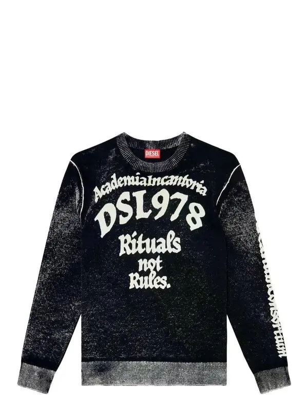 DIESEL® Rituals Not Rules" Logo Print Crew Neck Sweater - Black