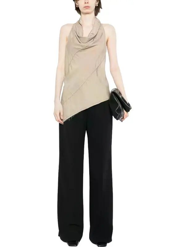 YEHUAFAN Walnut Draped-neck Halterneck Sleeveless Top - Brown