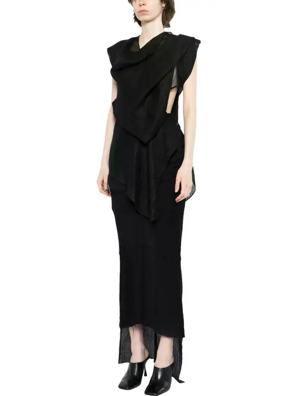 YEHUAFAN Draped Sleeveless Top - Black
