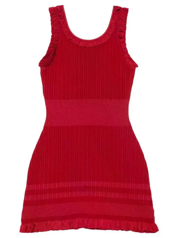 Versace Ruffled Ribbed Midi Dress - Red