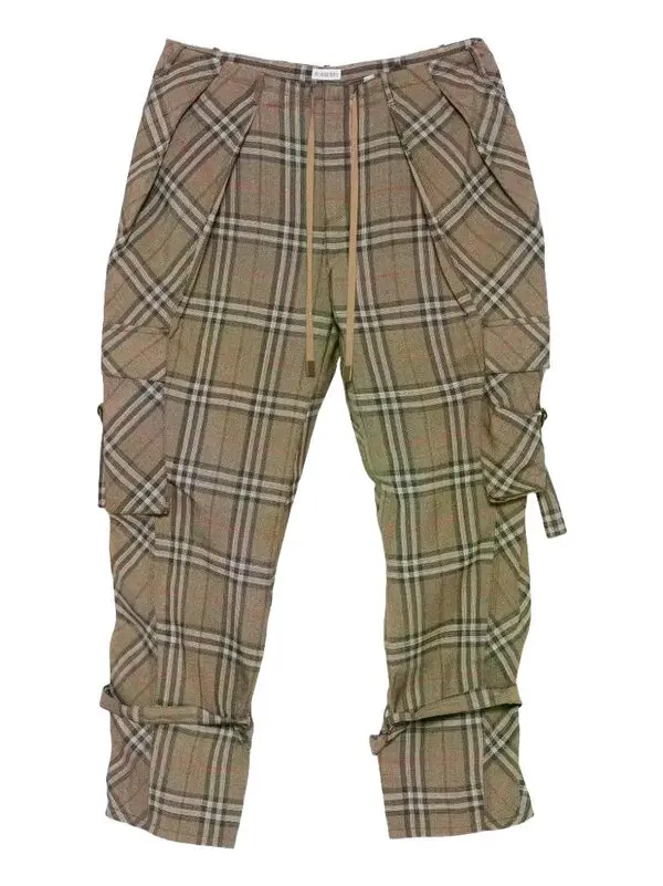 Burberry Beige Checked Cargo Pants With Drawstring Waist - Neutrals