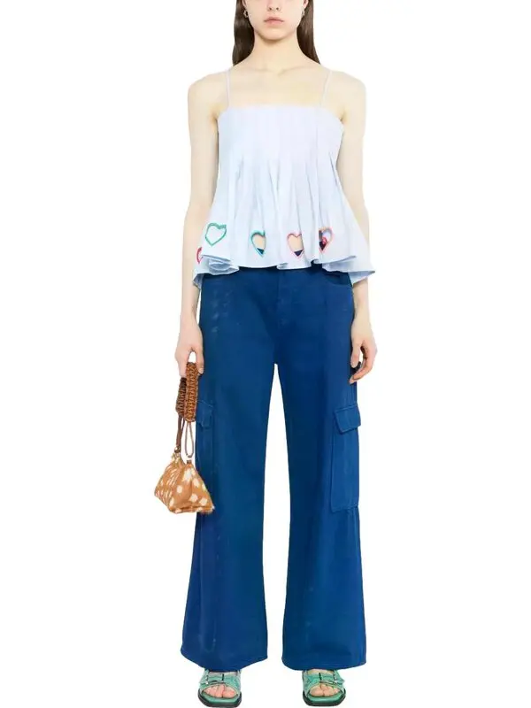 Mira Mikati Heart-cutout Pleated Top - Blue