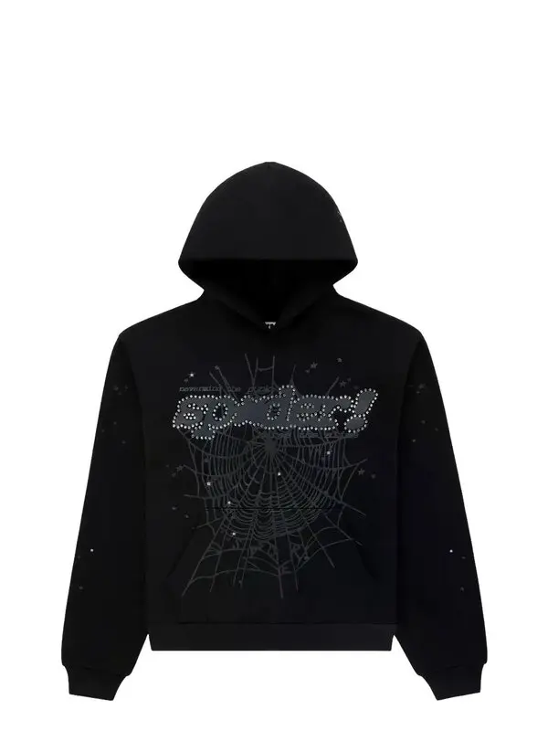 SP5DER Rhinestone Embellished Hoodie - Black
