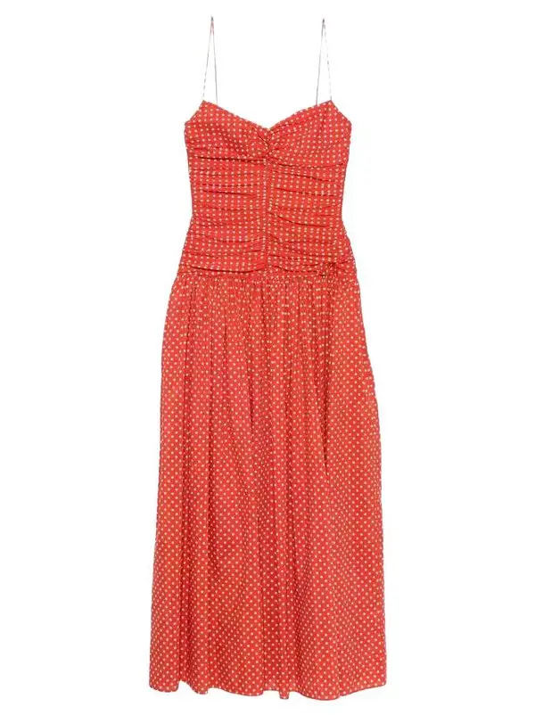 Matteau Gathered Polka Dot Midi Dress - Red