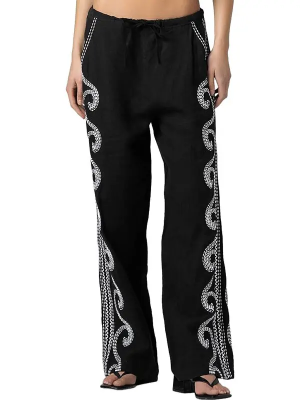 Blanknyc Embroidered Linen Wide Leg Pants - Wave Break