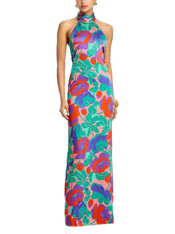 Ramy Brook Floral Halter Gown - Coral Floral