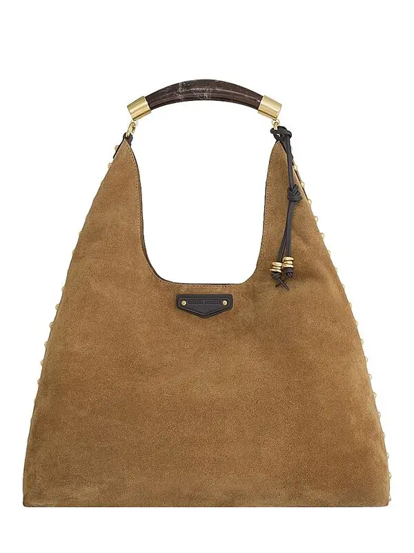 Rebecca Minkoff Nolita Large Suede Hobo Bag With Studded Trim - Chestnut