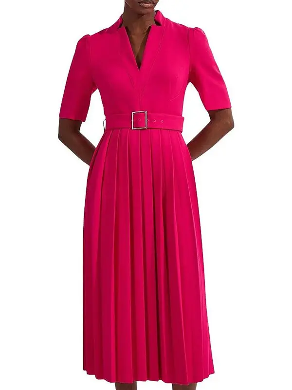 Karen Millen Structured Crepe Belted Midi Dress - Magenta