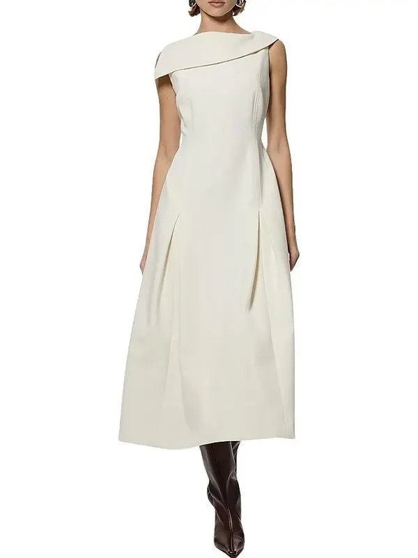 Karen Millen Asymmetric Neck Tailored Midi Dress - Ivory