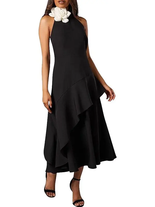 Coast Petite High Neck Corsage Midi Dress - Mono