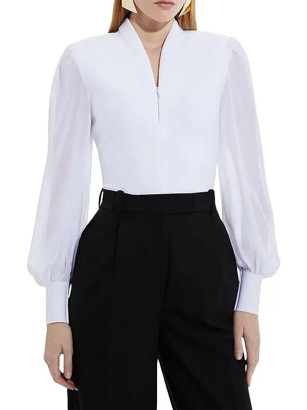 Karen Millen Zip Detail Chiffon Sleeve Knit Top - Ivory