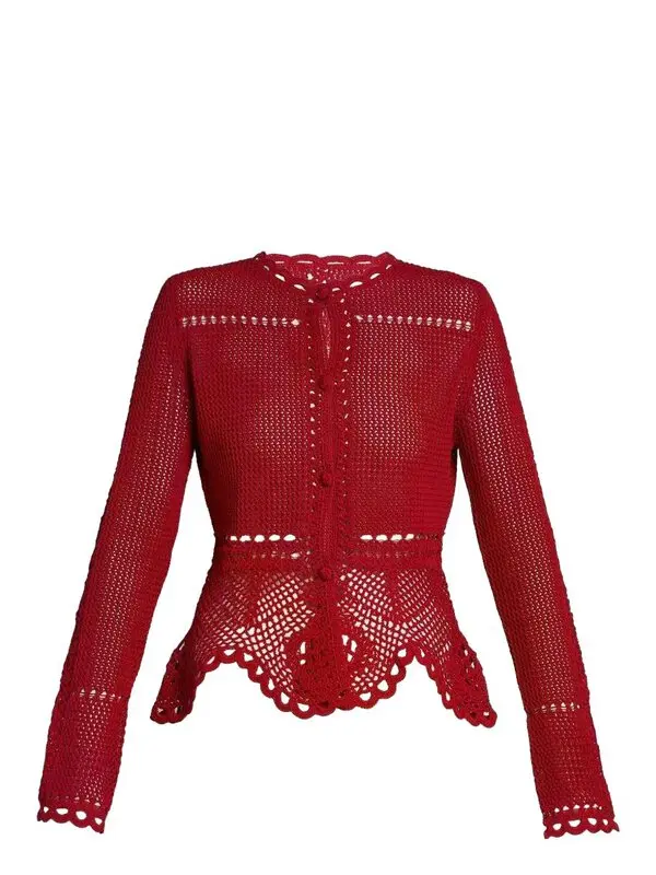 Erdem Crochet Peplum Cardigan - Red