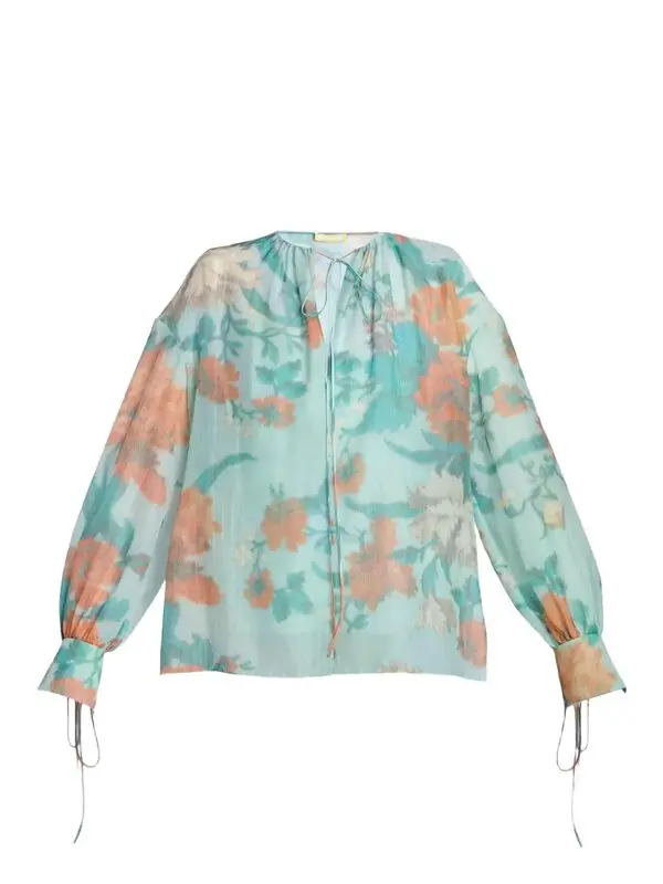 Erdem Floral-print Long-sleeve Blouse - Blue
