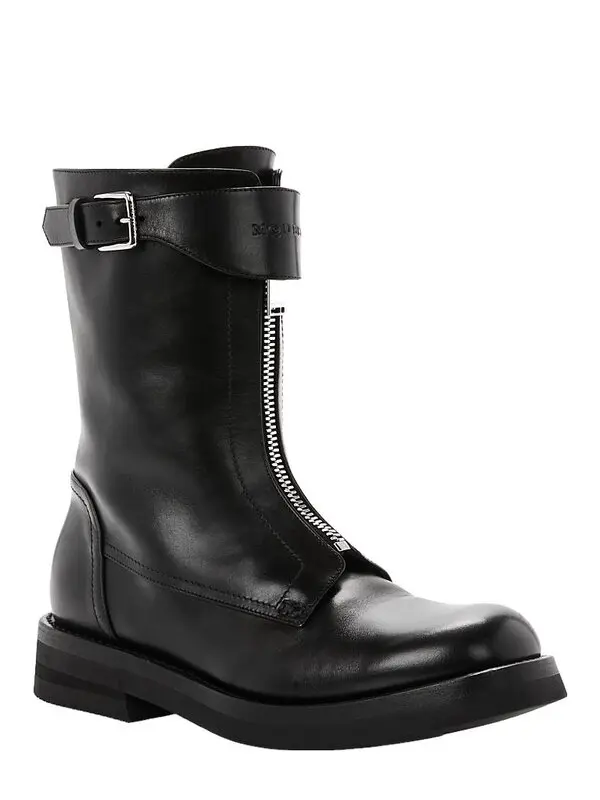 Alexander McQueen Leather Buckled Zip-up Boots - Black