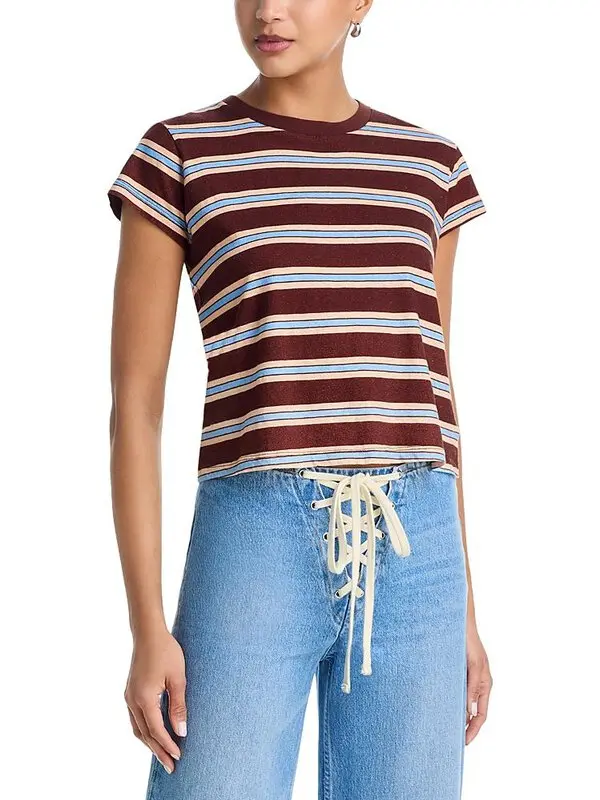 MOTHER The Boxy Goodie Goodie Tee Striped Cotton T-shirt - Jer Rum Raisin Stripe