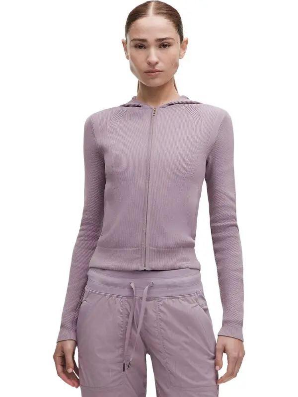 Lululemon Ribbed Knit Zip-up Hoodie - Lotus Lavender