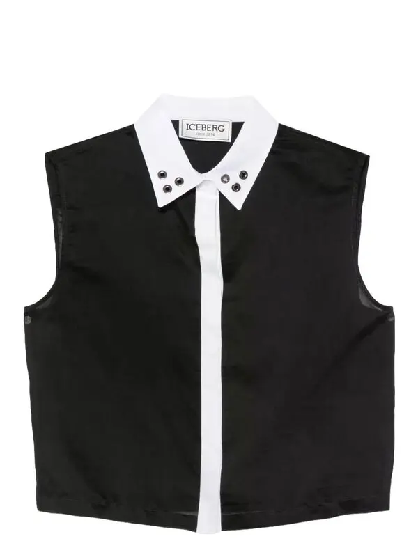 Iceberg Eyelet Embellished Sleeveless Cropped Blouse - Black
