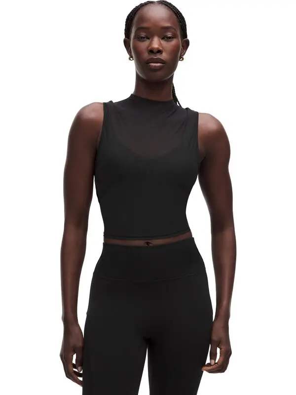 Lululemon Nulu And Mesh-overlay Cropped Studio Tank Top - Black
