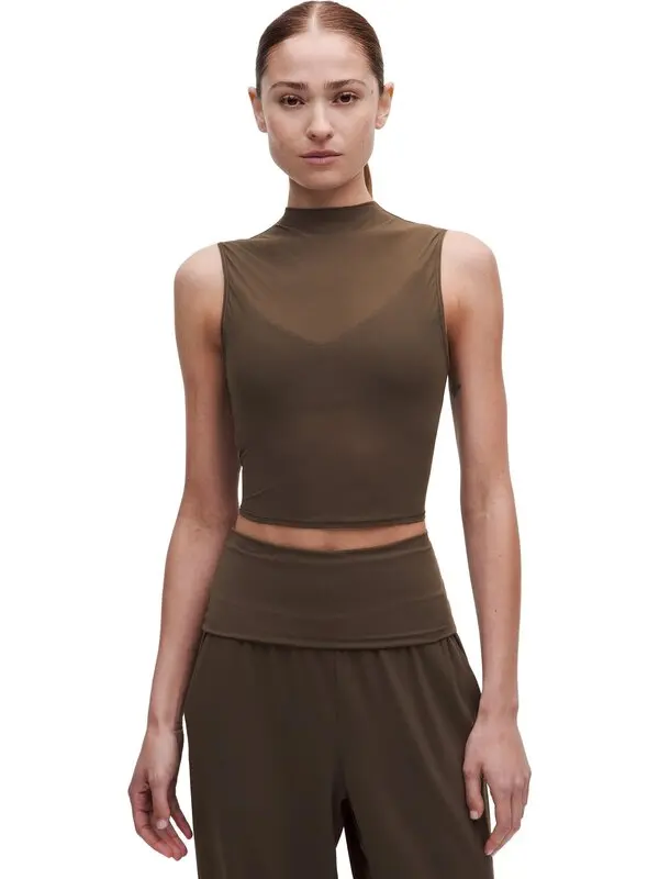 Lululemon Nulu And Mesh-overlay Cropped Studio Tank Top - Walnut Crunch