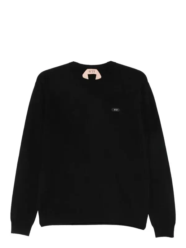 N°21 Logo Plaque Crew Neck Sweater - Black