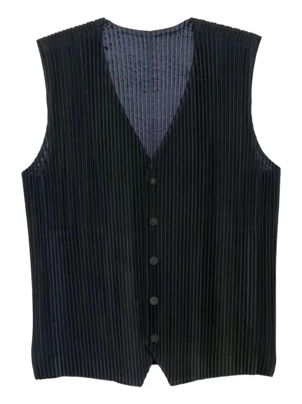 Issey Miyake Pleated V-neck Sleeveless Sweater - Black