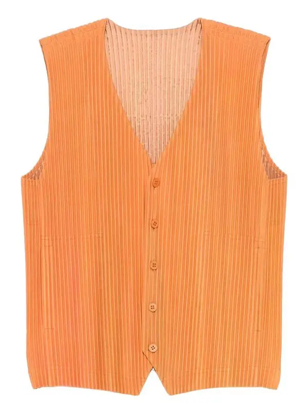 Issey Miyake Plissé Effect V-neck Sleeveless Sweater - Orange