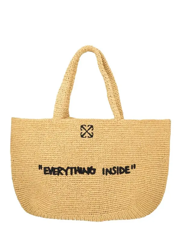 Off-White Raffia Tote Bag With Embroidery - Beige