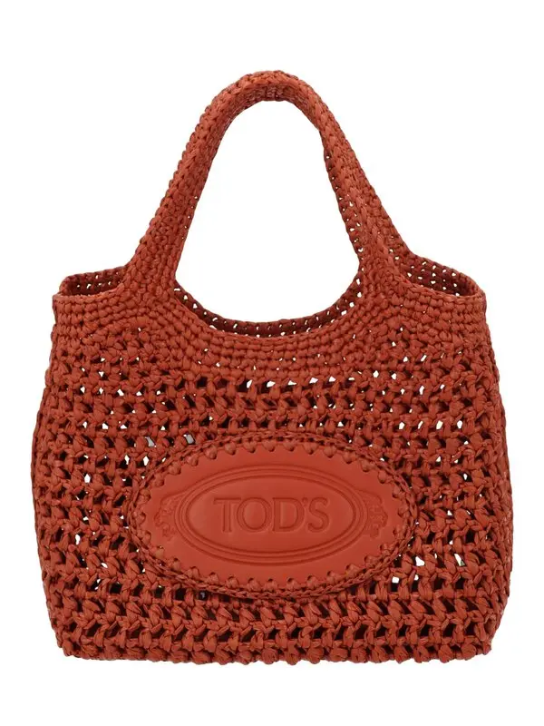 TOD'S Woven Shopper Bag With Logo Detail - Brown