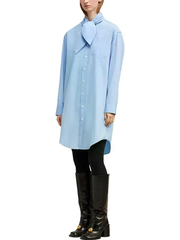 AMI Paris Scarf-collar Cotton Shirt Dress - Blue