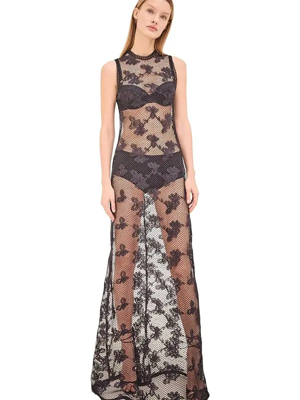 Alexis Eterna Sleeveless High Neck Lace Overlay Maxi Dress - Noir
