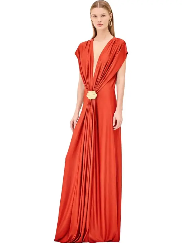 Alexis Lunaria Maxi Dress With Gold Detail - Vermillion