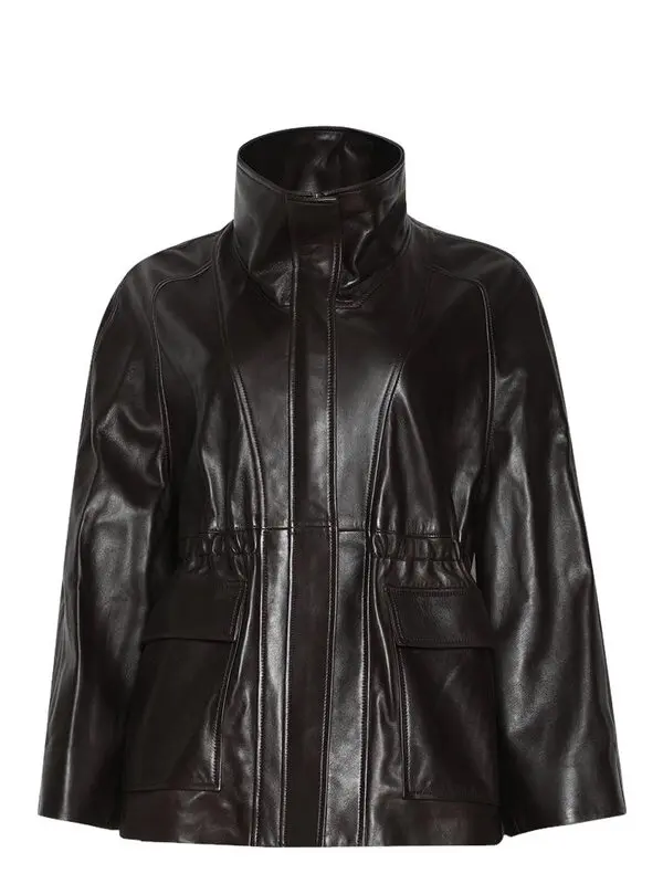Nour Hammour Leather Jacket With Zip Closure - Brown