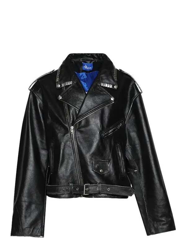 MARKING DISTANCE Big Baby Perfecto" Leather Biker Jacket With Patches - Black