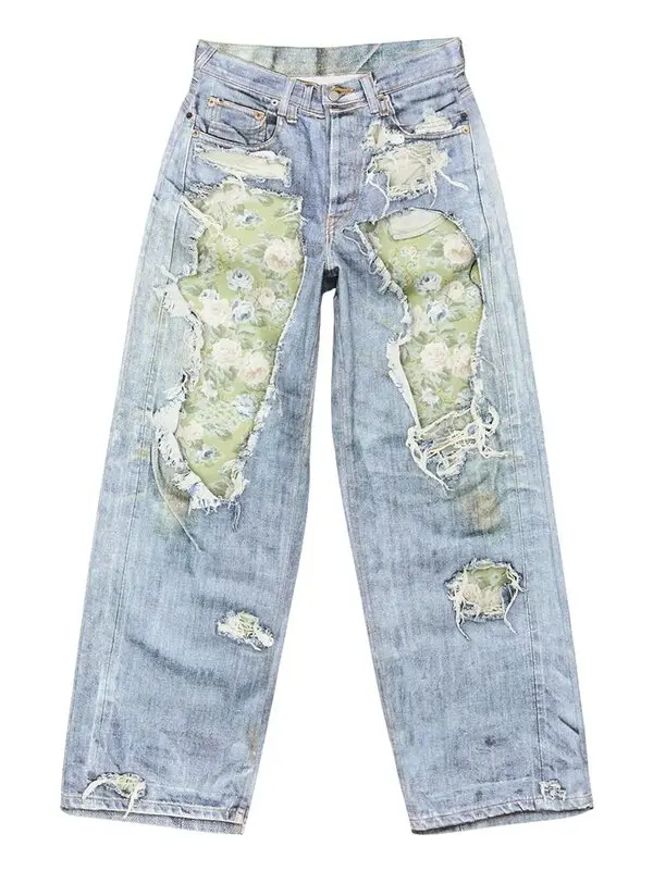 Acne Studios Wide Leg Jeans With Floral Print - Blue