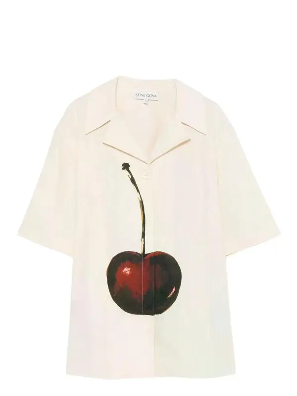Stine Goya Pinstriped Cherry Print Shirt - Neutrals