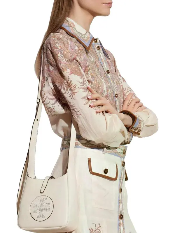 Tory Burch Perforated Logo Leather Crossbody Bag - Neutrals