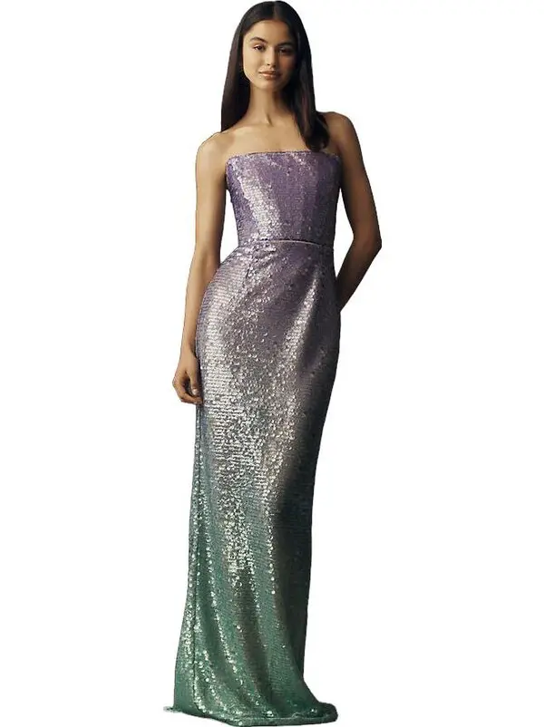 BRONX AND BRONCO Strapless Ombre Sequin Column Gown - Purple