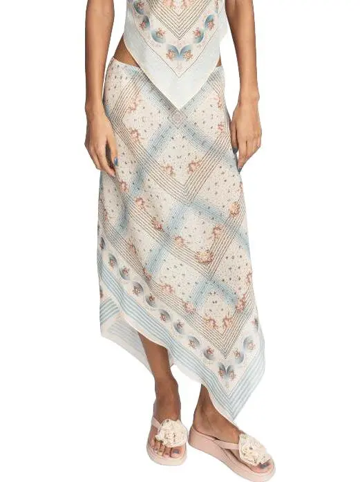 Anna Sui Heritage Scarf Print Chiffon Skirt - Sky Blue