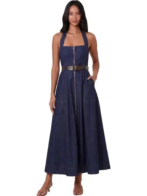 NICHOLAS Anastasia Denim Halterneck Midi Dress - Indigo