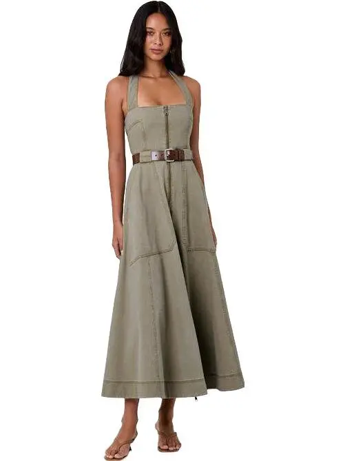 NICHOLAS Anastasia Belted Halterneck Midi Dress - Sage