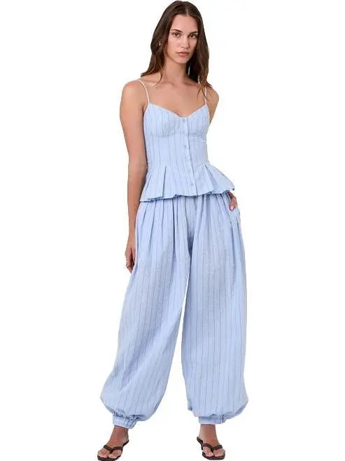 NICHOLAS Staci Seersucker Peplum Top - Blue Multi Stripe
