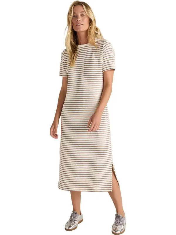 HAVEN WELL WITHIN Textured Cotton Blend T-shirt Dress - Ivory/sugar Chestnut