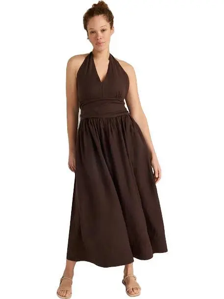 HAVEN WELL WITHIN Linen Halter Maxi Dress - Coffee Bean