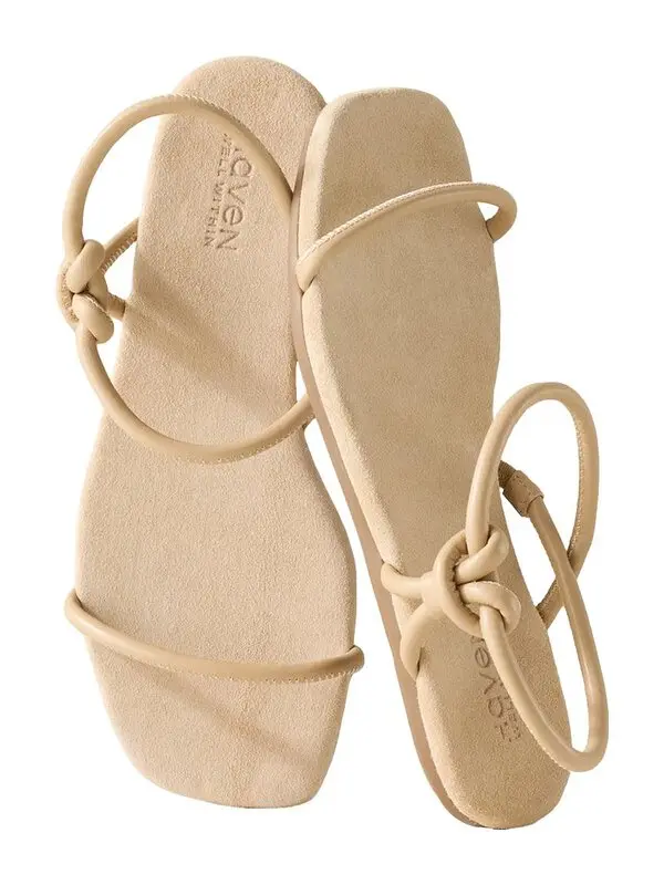 HAVEN WELL WITHIN Leather Double Strap Knot Sandals - Buff